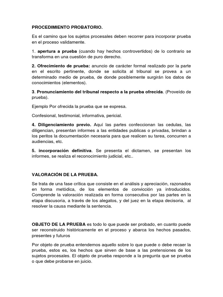 Procedimiento y Valoración de Pruebas | PDF | Evidencia (ley) | Testigo ...