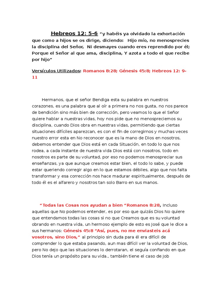 Hebreos 12 5-6 | Descargar gratis PDF | Amor | Disciplinas