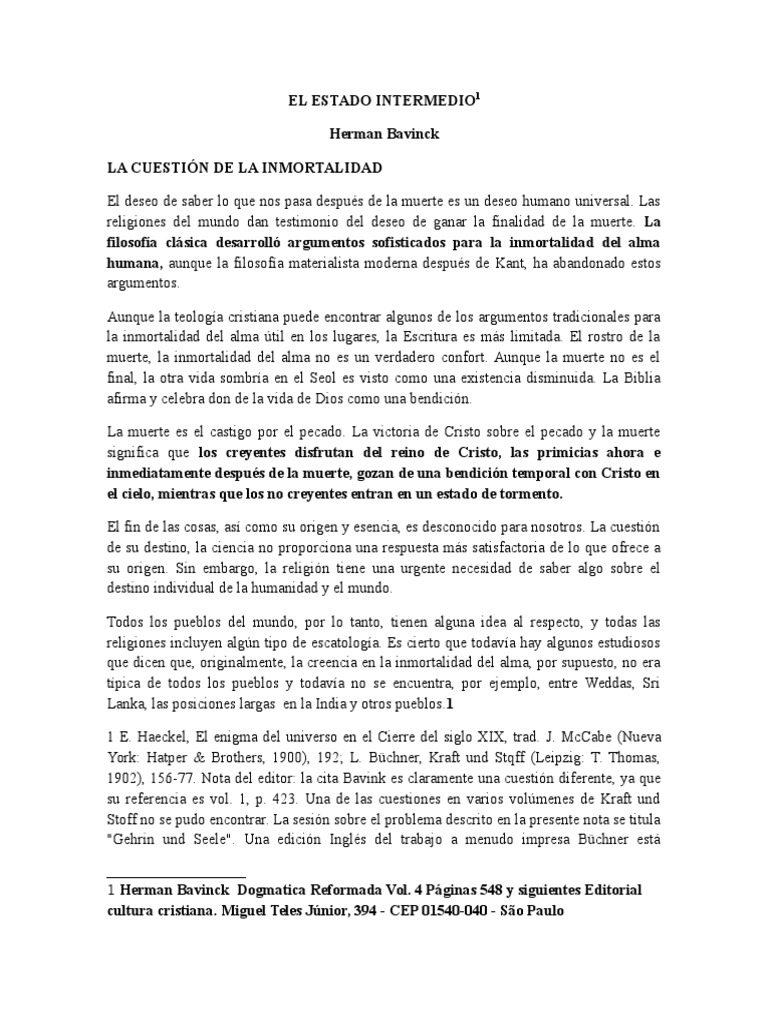El Estado Intermedio Bavinck | PDF | Inmortalidad | Alma
