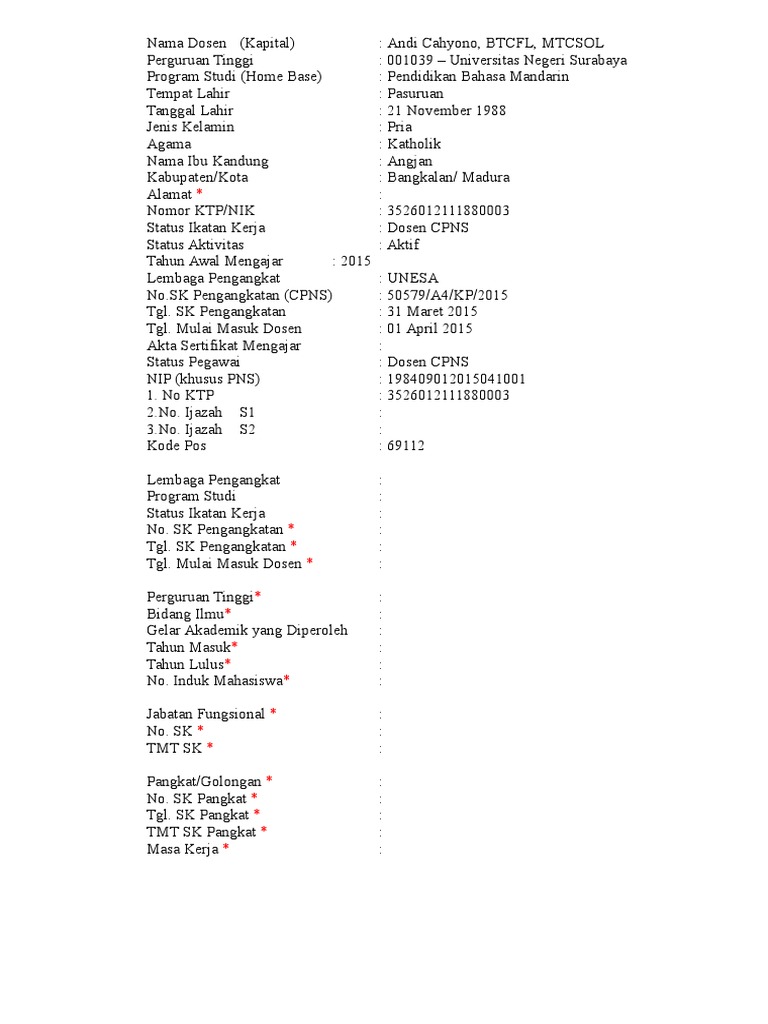 Contoh Form NIDN | PDF