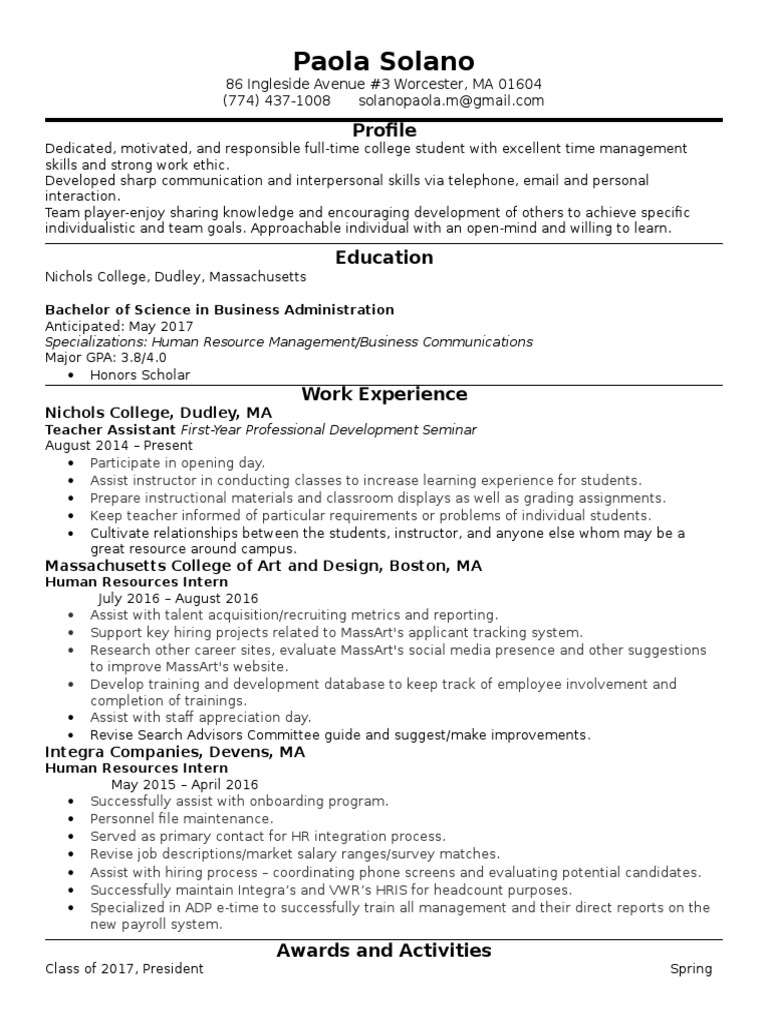 Paola Solano-Resume For Pds | Communication | Cognition