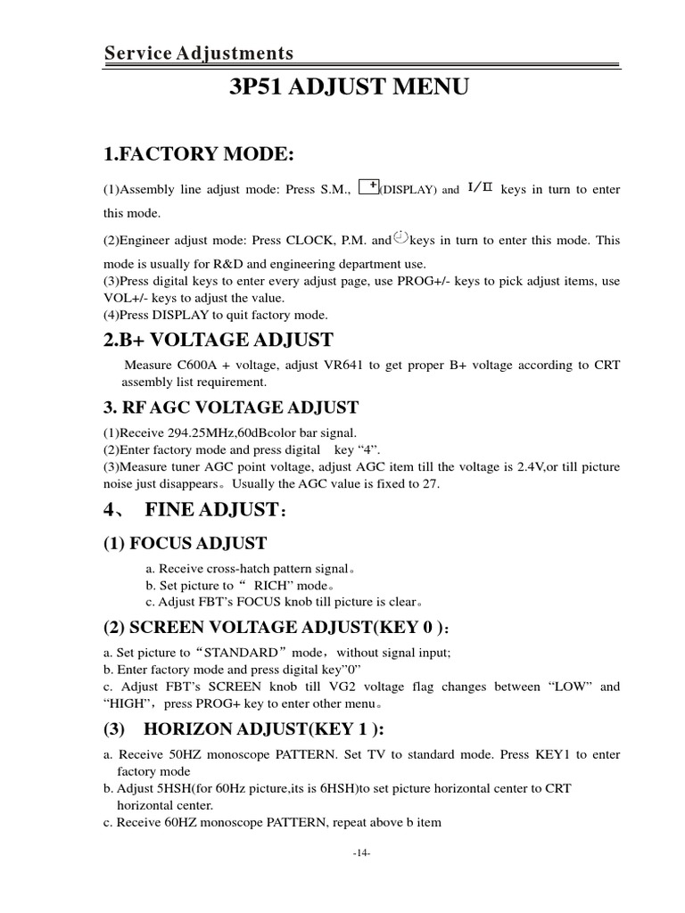 Service Adjustments 3p51 Adjust Menu (Tda9381ps-N3-3) | PDF | Television | Rgb Color Model