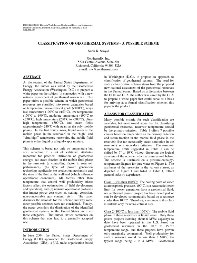 Sanyal Classification of Geothermal Systems 2005 PDF | PDF | Geothermal ...