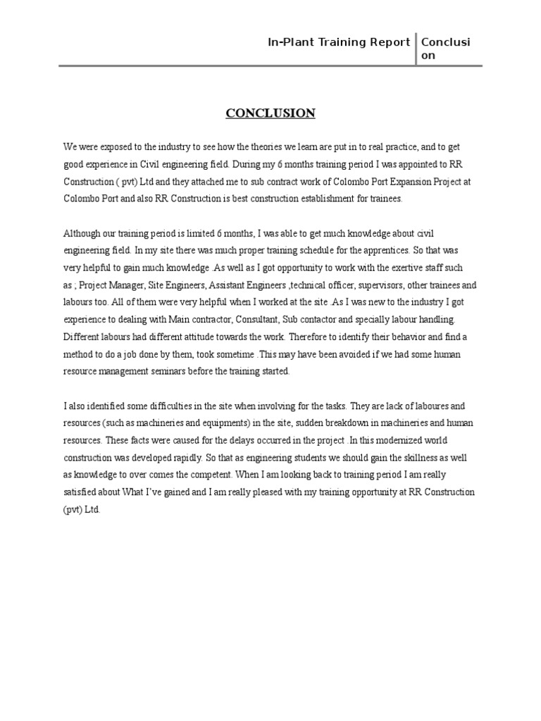 Conclusion: In-Plant Training Report Conclusi On | PDF