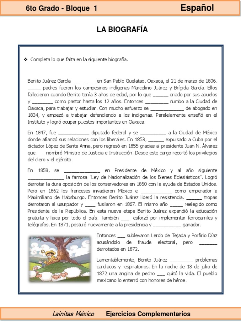 6to Grado - Español - La Biografía
