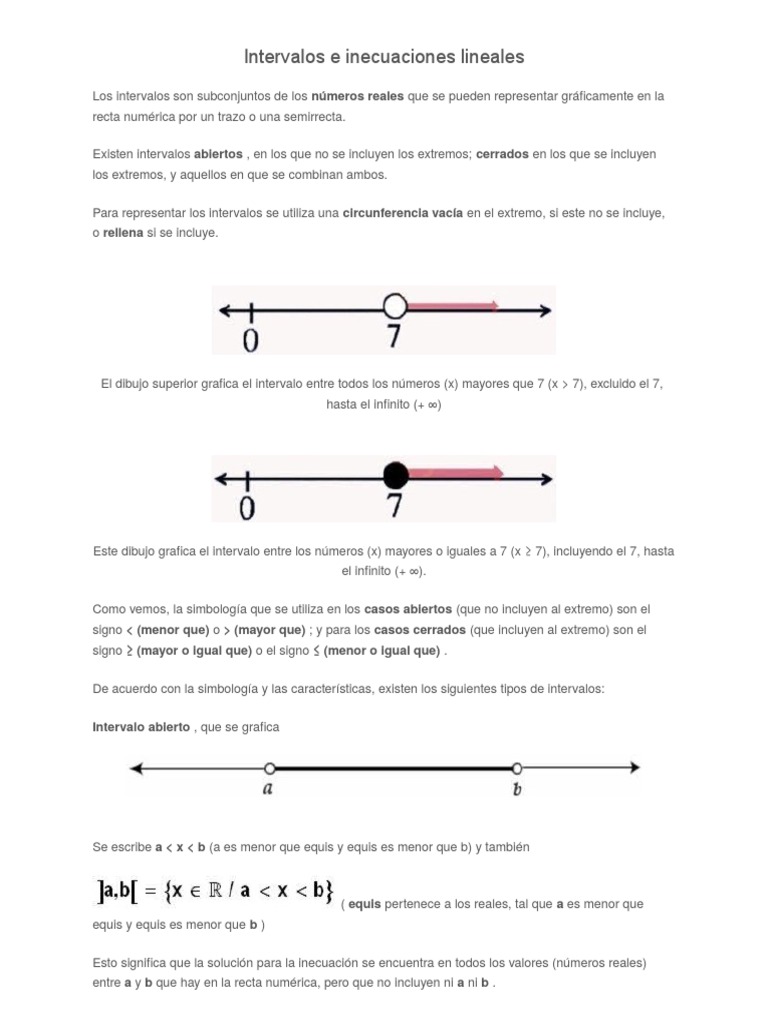 Intervalos e Inecuaciones Lineales | PDF | Intervalo (Matemáticas) | Álgebra abstracta