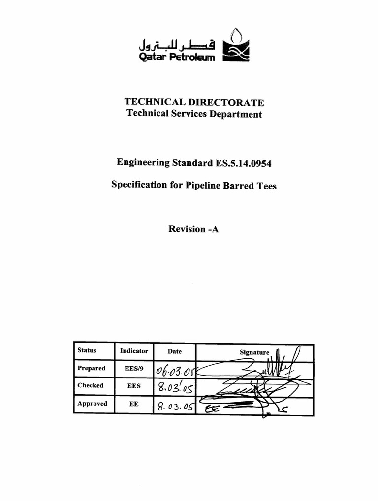 Bar Tee Specification and Data Sheet Es 5 14 0954 Ra Pipeline Barred ...