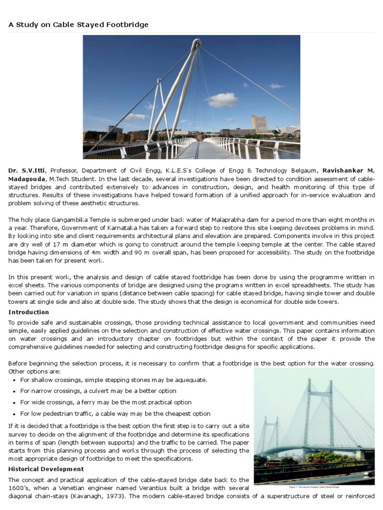 A Study On Cable Stayed Footbridge | PDF | Bridge | Strength Of Materials