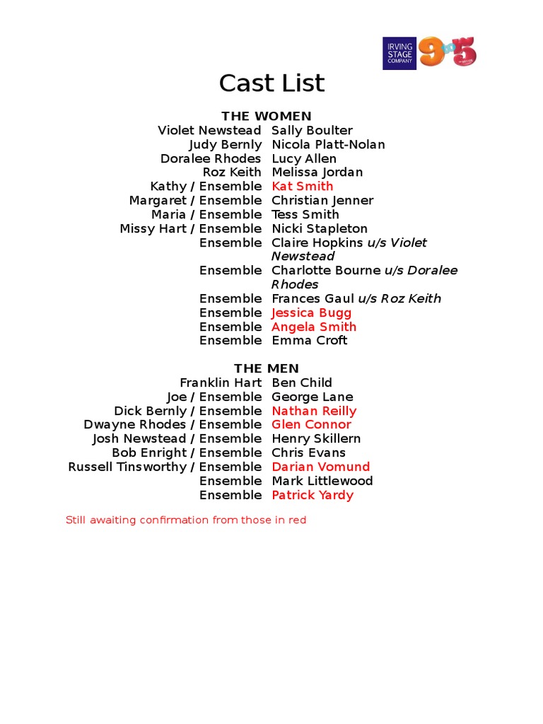 Rehearsal Schedule for Cast Members | PDF | Musicals | American Fiction