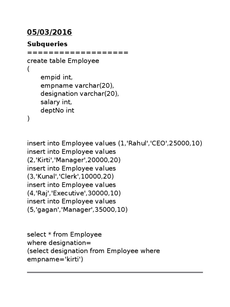 Subqueries | PDF | Areas Of Computer Science | Information Technology Management