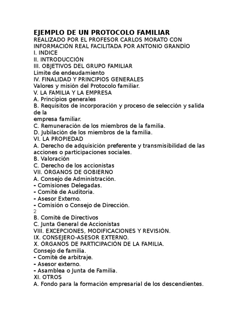 Ejemplo de Protocolo Familiar Empresarial | PDF | Junta Directiva ...