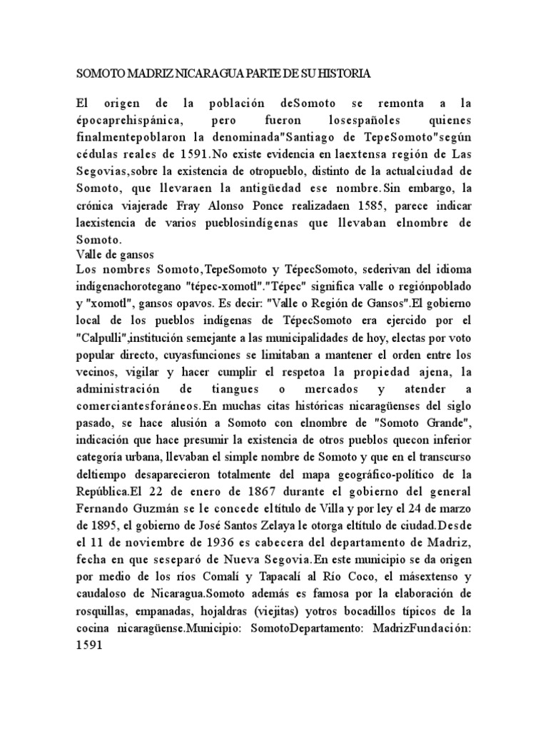 Somoto Madriz Nicaragua Parte de Su Historia | PDF | Nicaragua | Naturaleza
