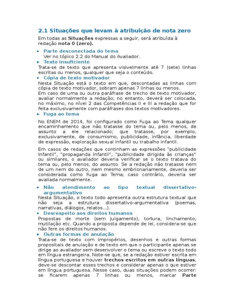 2.1 Situações Que Levam À Nota Zero | PDF