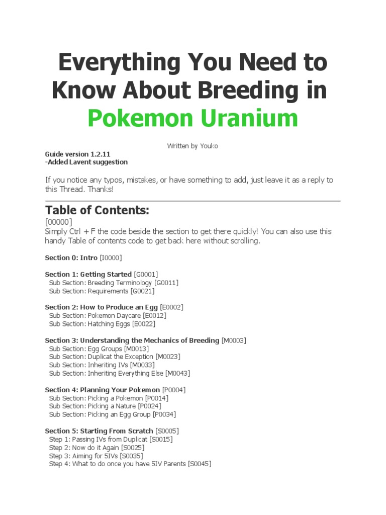 Youkos Breeding Guide - Pokemon Uranium | PDF | Video Games | Nintendo Franchises