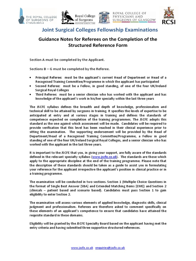 JSCFE Referee Guidance Notes | PDF | Specialty (Medicine) | Test ...