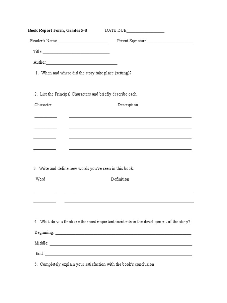 Book Report Form | PDF | Books
