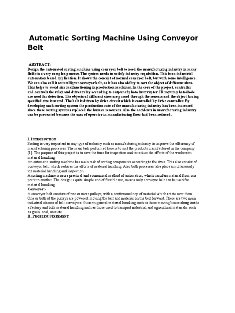 Automatic Sorting Machine Using Conveyor Belt | PDF | Belt (Mechanical ... Automatic Sorting Machine Using Conveyor Belt | PDF | Belt (Mechanical ...