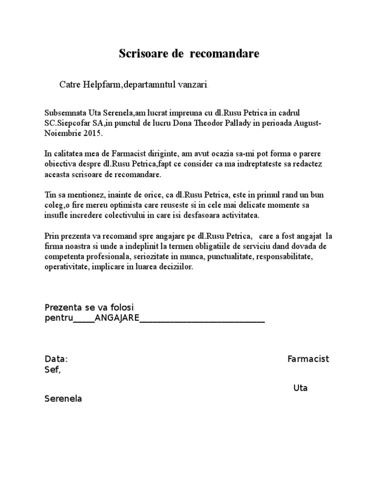 SCR Recomandare | PDF