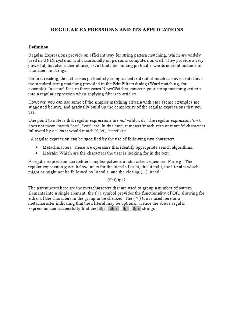 Regular Expressions and Its Applications | PDF | Regular Expression | Software Engineering