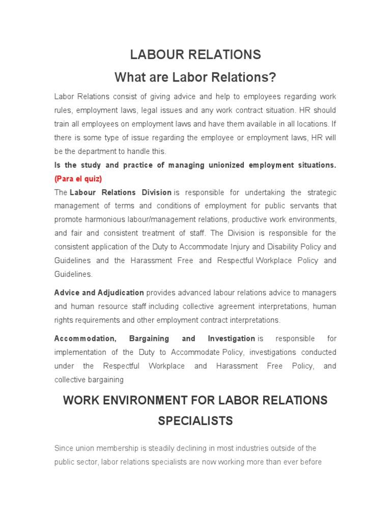 Labour Relations | PDF | Trade Union | Employment