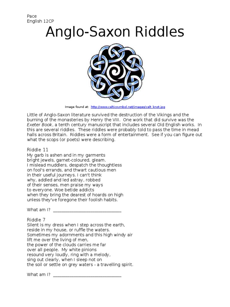 Anglo-Saxon Riddles - Handout | PDF | Anglo Saxons