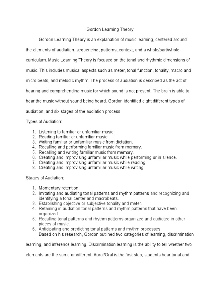 gordon learning theory | Leisure | Elements Of Music