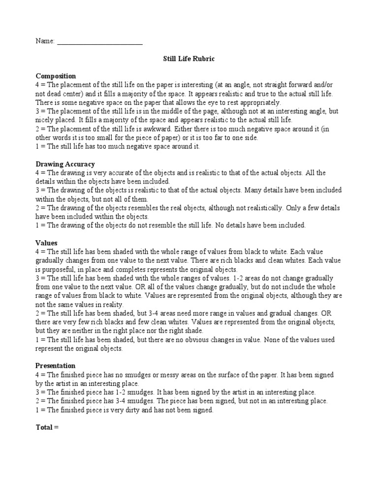 Still Life Rubric | Download Free PDF | Still Life | Visual Arts