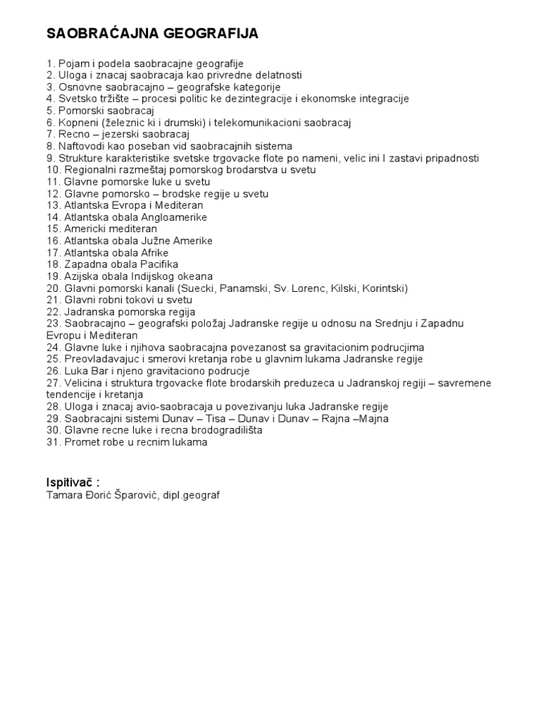 Saobracajna Geografija | PDF