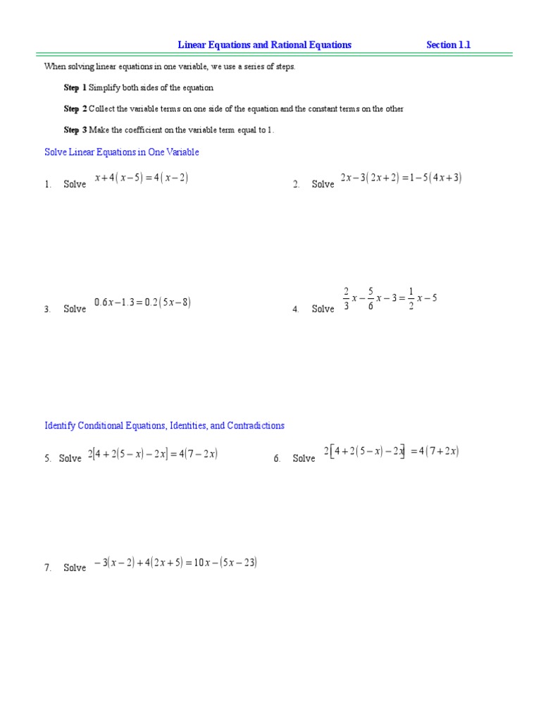 LEC 1 Linear Rational Equations | PDF | Teaching Methods & Materials ...
