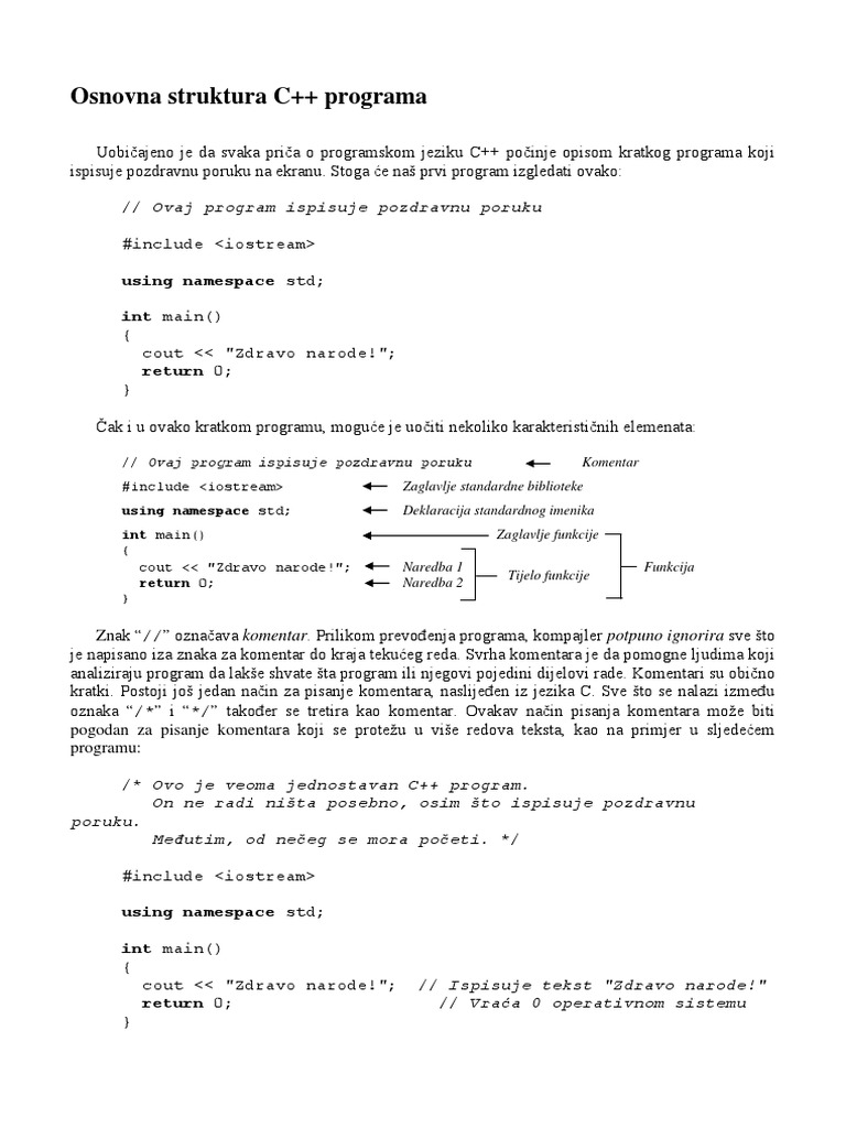 Osnovna Struktura C++ (Za Ucenike) | PDF