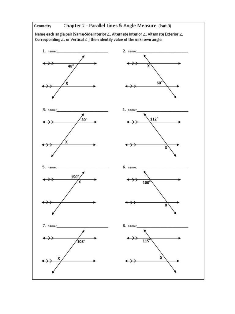 Parallel Lines and Angle Measure 3 | PDF
