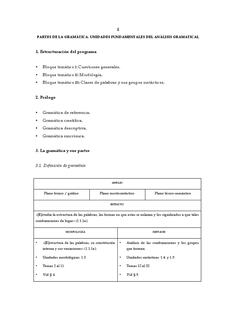 Partes de La Gramática. Unidades Fundamentales Del Análisis Gramatical ...