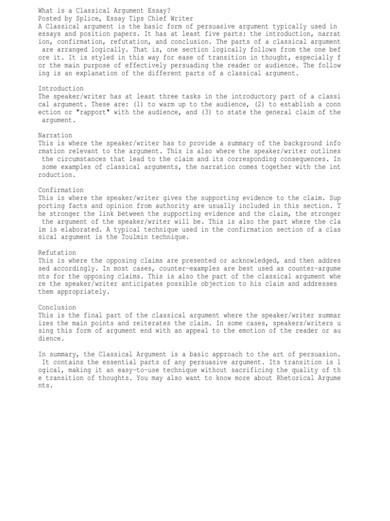 Classical Argument Essay Guide | PDF | Argument | Persuasion