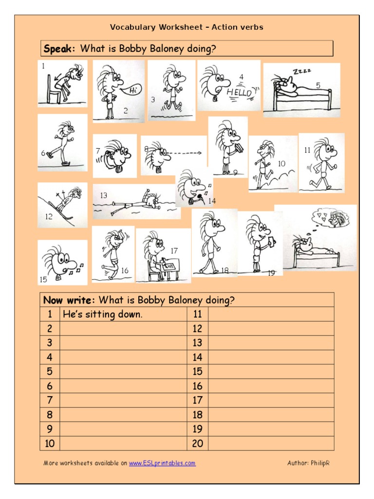 Flyers Vocabulary Matching Worksheet Action Verbs | PDF