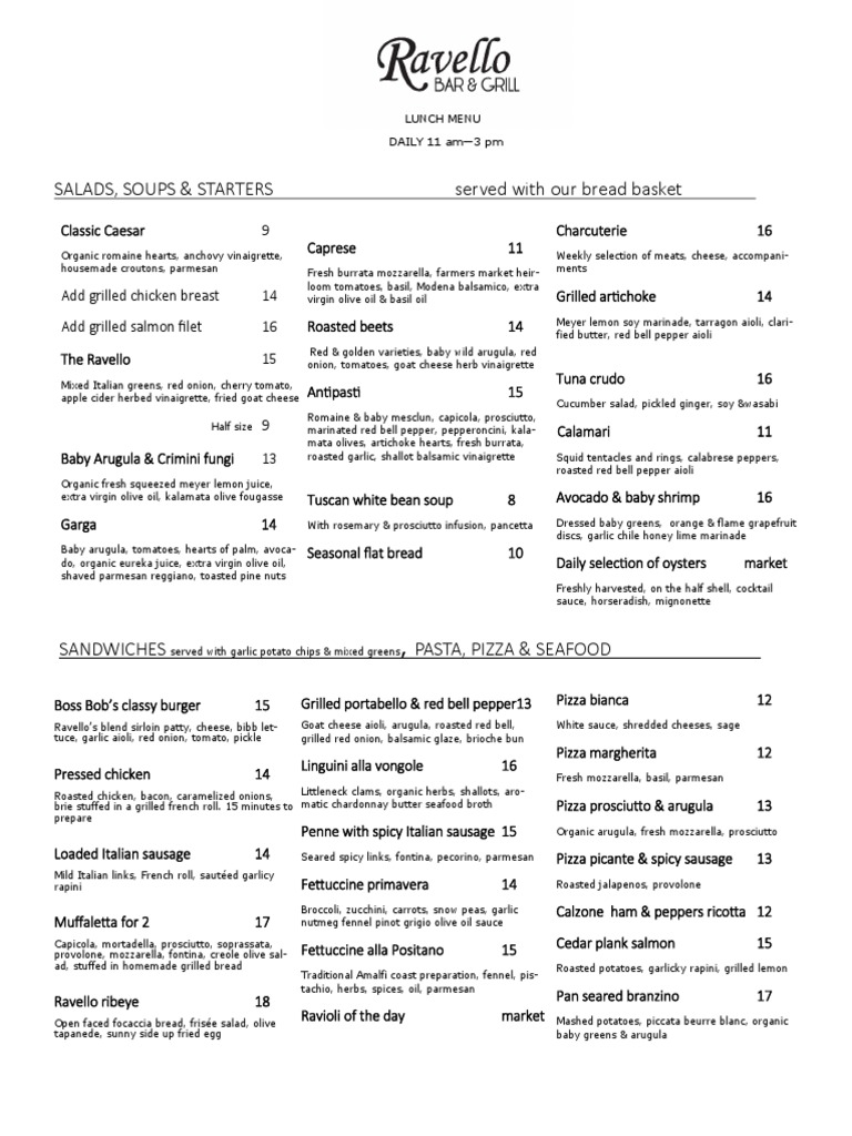 Ravello Menu | PDF | Tomato Sauce | Salad