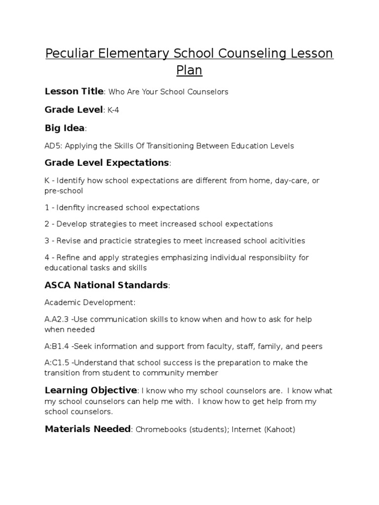 School Counseling Lesson for K-4 Students | PDF | Career & Growth