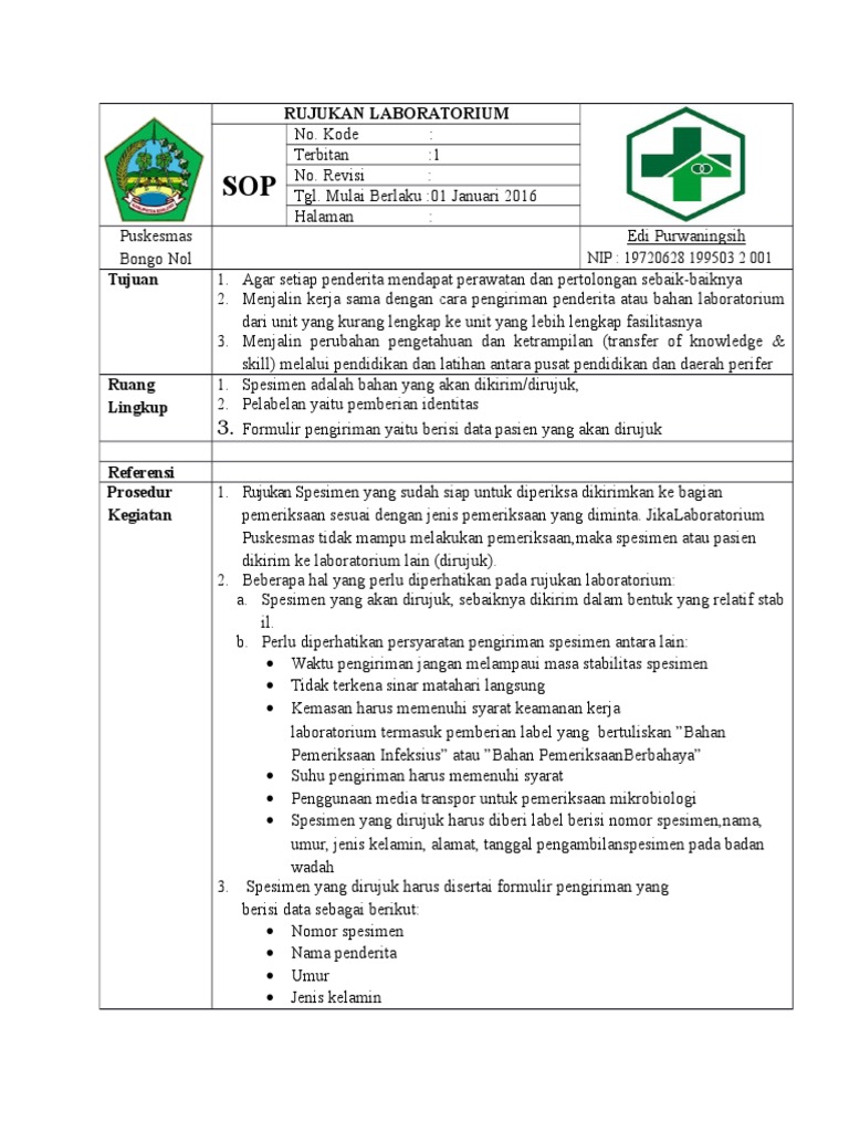 Sop Rujukan Laboratorium | PDF