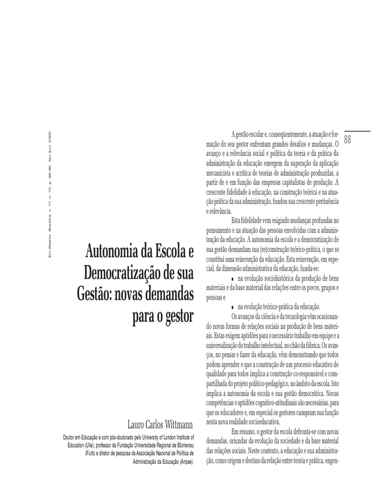 A Autonomia Da Escola e A Democratização Da Gestão Escolar | Download ...