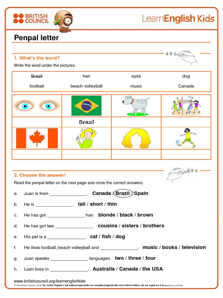 Writing Practice Penpal Letter Worksheet | PDF | Sports & Recreation ...