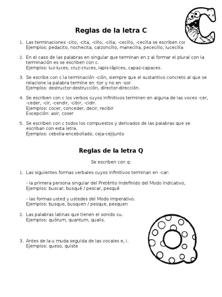 Hojas De Trabajo Sobre Las Reglas De Ortografía De La C Y La K Para
