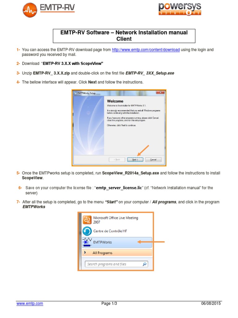 EMTP-RV Network Installation Guide Client | PDF