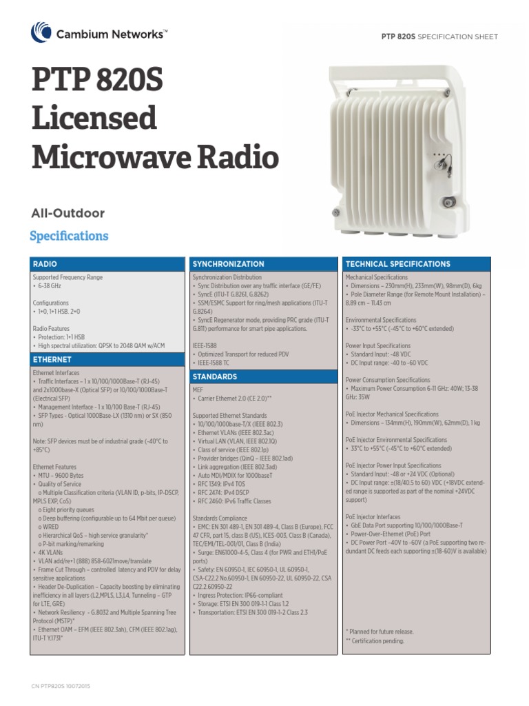PTP 820S Oct 2015 | PDF | Telecommunications | Network Protocols