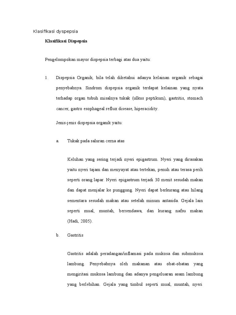 Klasifikasi Dyspepsia | PDF