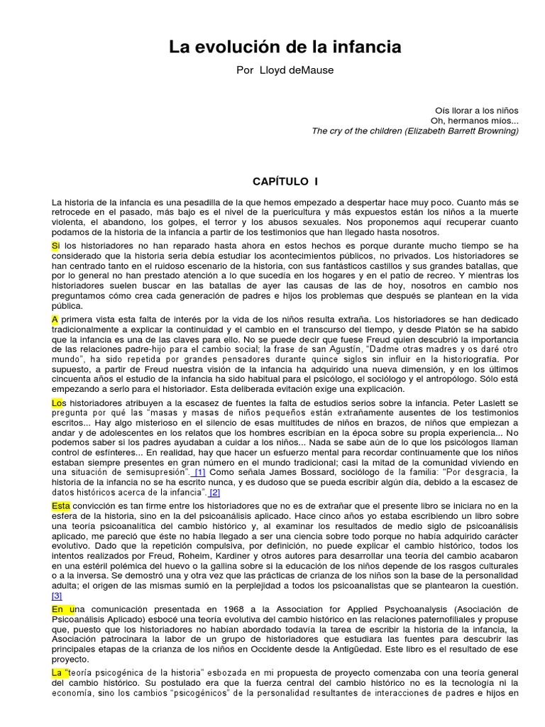DeMause Lloyd - La Evolución de La Infancia | PDF | Psicoanálisis | Adultos