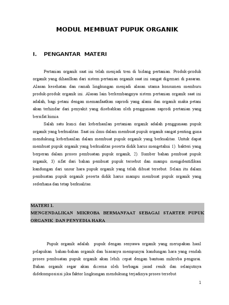 Modul Pupuk Organik SMK Agribisnis Tanaman Pangan Dan Hortikultura | PDF