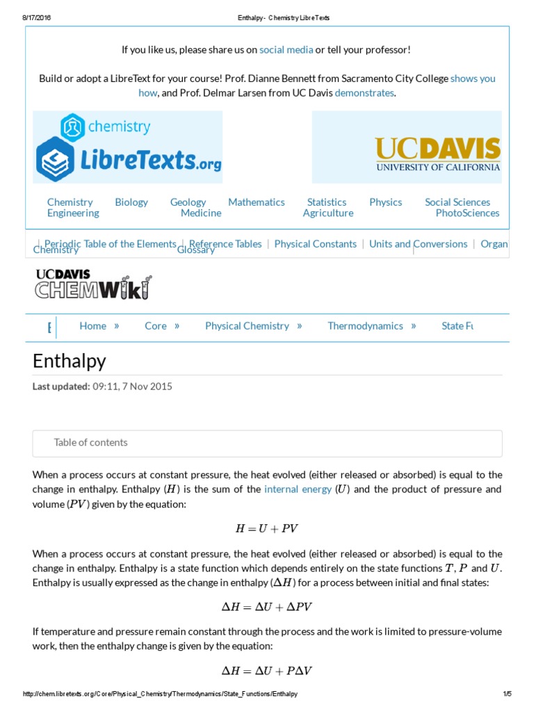 Enthalpy - Chemistry LibreTexts | PDF | Enthalpy | Heat