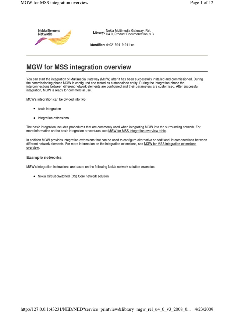 MGW For MSS Integration Overview: Example Networks | PDF | Ip ...