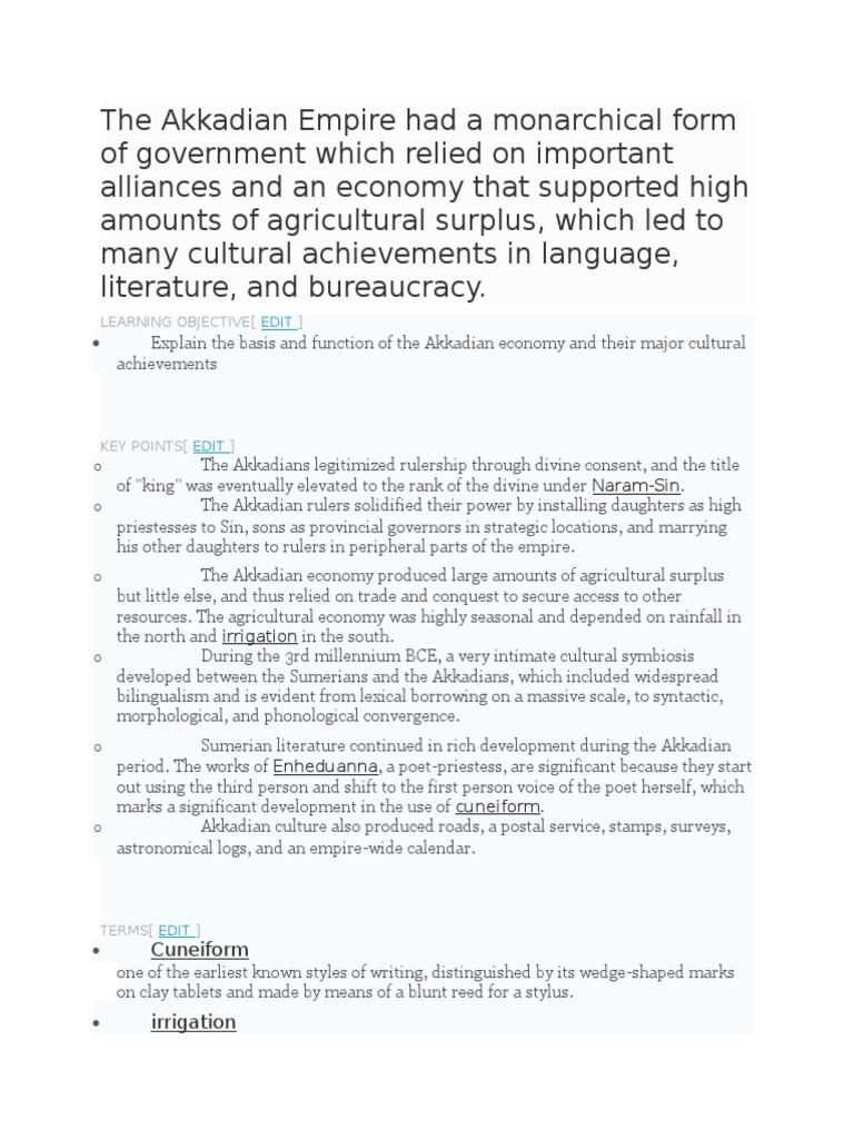 The Akkadian Empire | PDF | Sumer | Agriculture