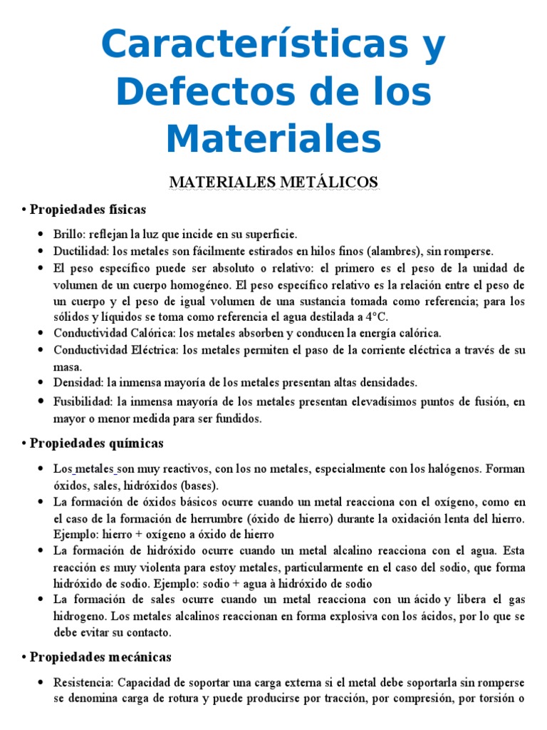 Características y Defectos de Los Materiales | Polímeros | Metales
