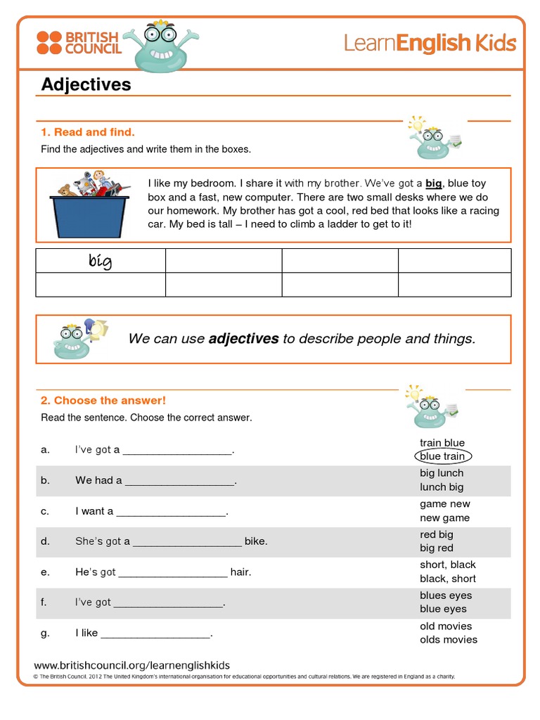 Worksheet Adjectives | PDF | Leisure